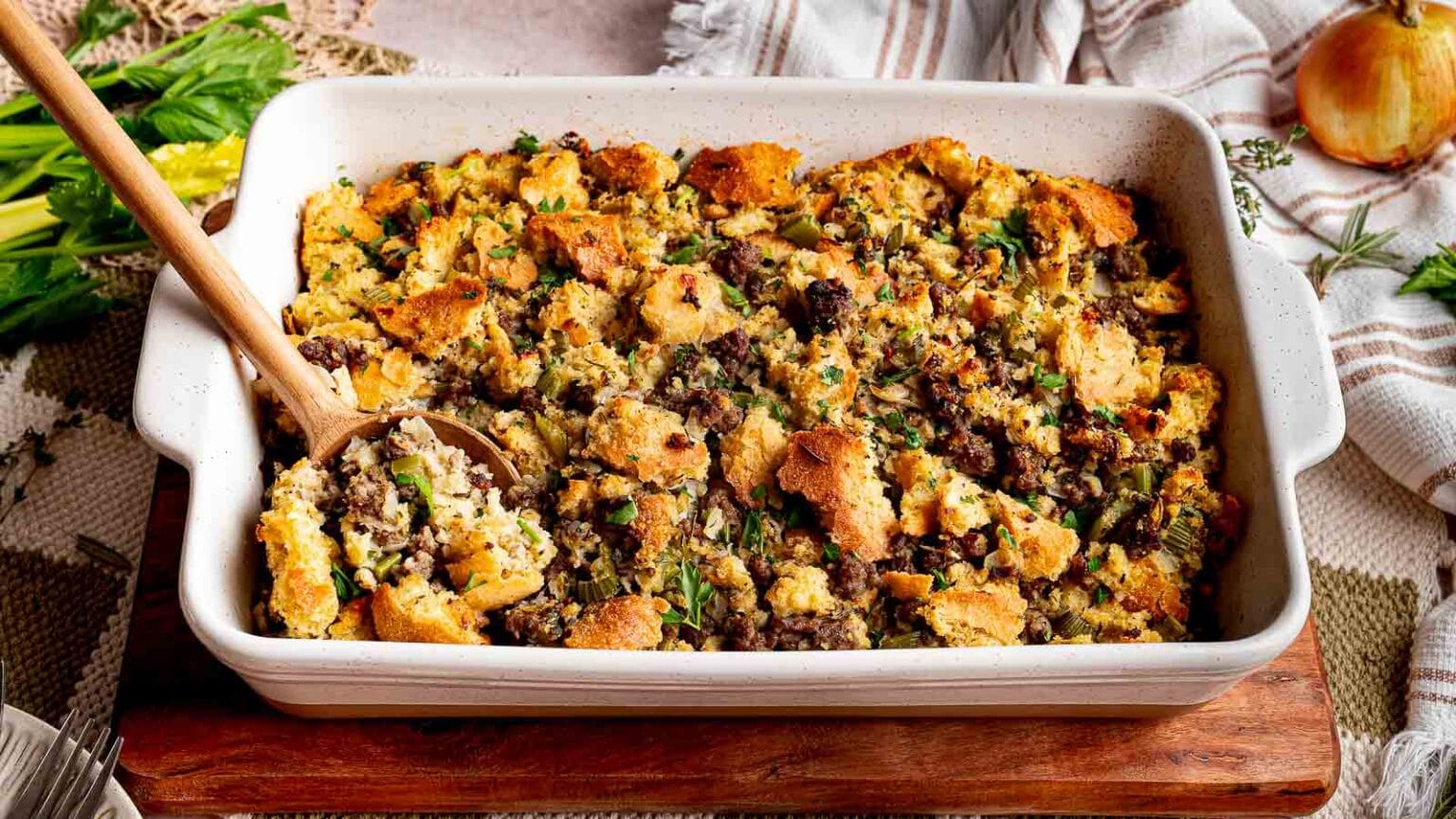 Sourdough Stuffing with Sausage and Herbs